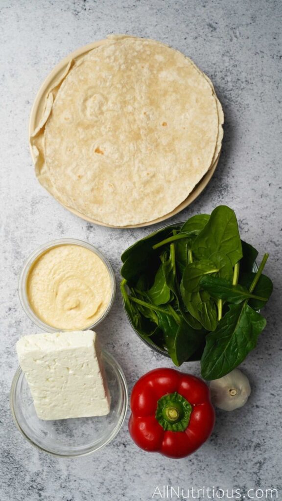 Spinach Feta Wrap With Garlic (Low Calorie) - All Nutritious