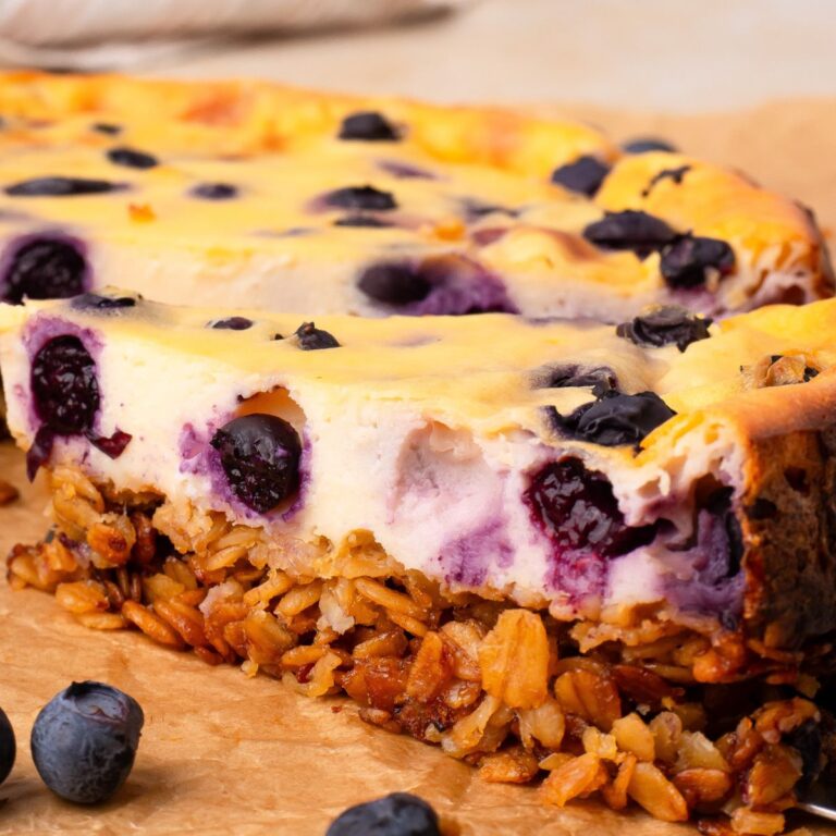 Flourless Blueberry Cottage Cheese Cake with Oatmeal Base - All Nutritious